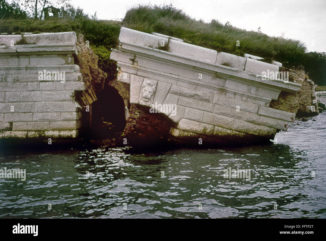 VENICE: FLOOD, 1966. /nA wall of Fort Sant'Andrea, built in the 16th ...