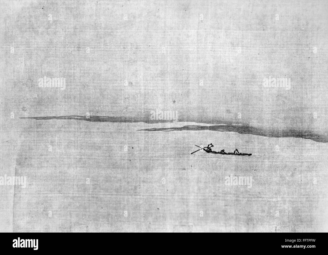 CHINA: RIVER SCENE. /nRiver landscape with boatmen. Detail from a ...