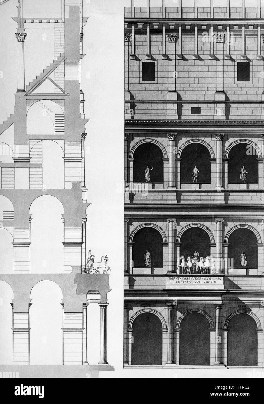 ROME: COLOSSEUM. /nCross-section and elevation drawings of a ...