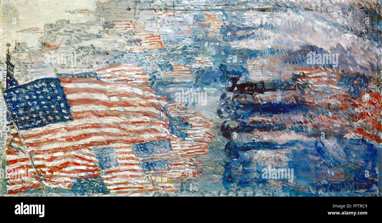 HASSAM: AVENUE IN THE RAIN. /n'The Avenue in the Rain.' Oil on canvas ...