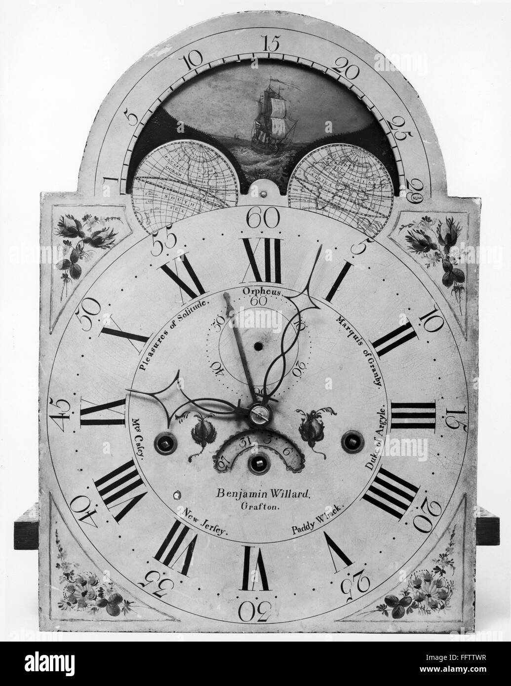 EARLY AMERICAN CLOCK. /nClock face by Benjamin Willard of Grafton ...