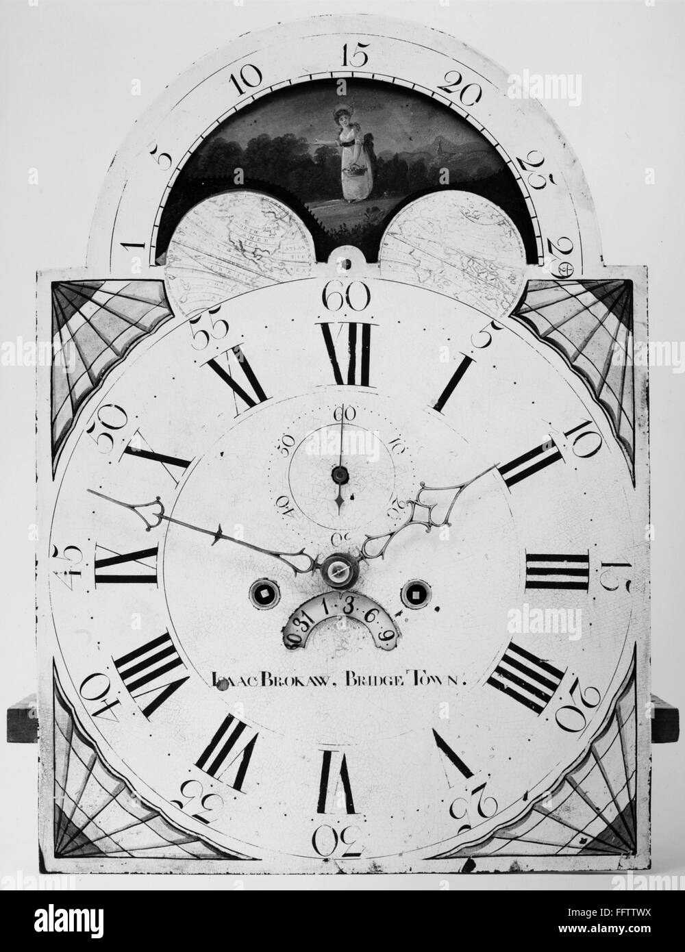 EARLY AMERICAN CLOCK. /nClock face by Isaac Brokaw of Bridge Town, New ...