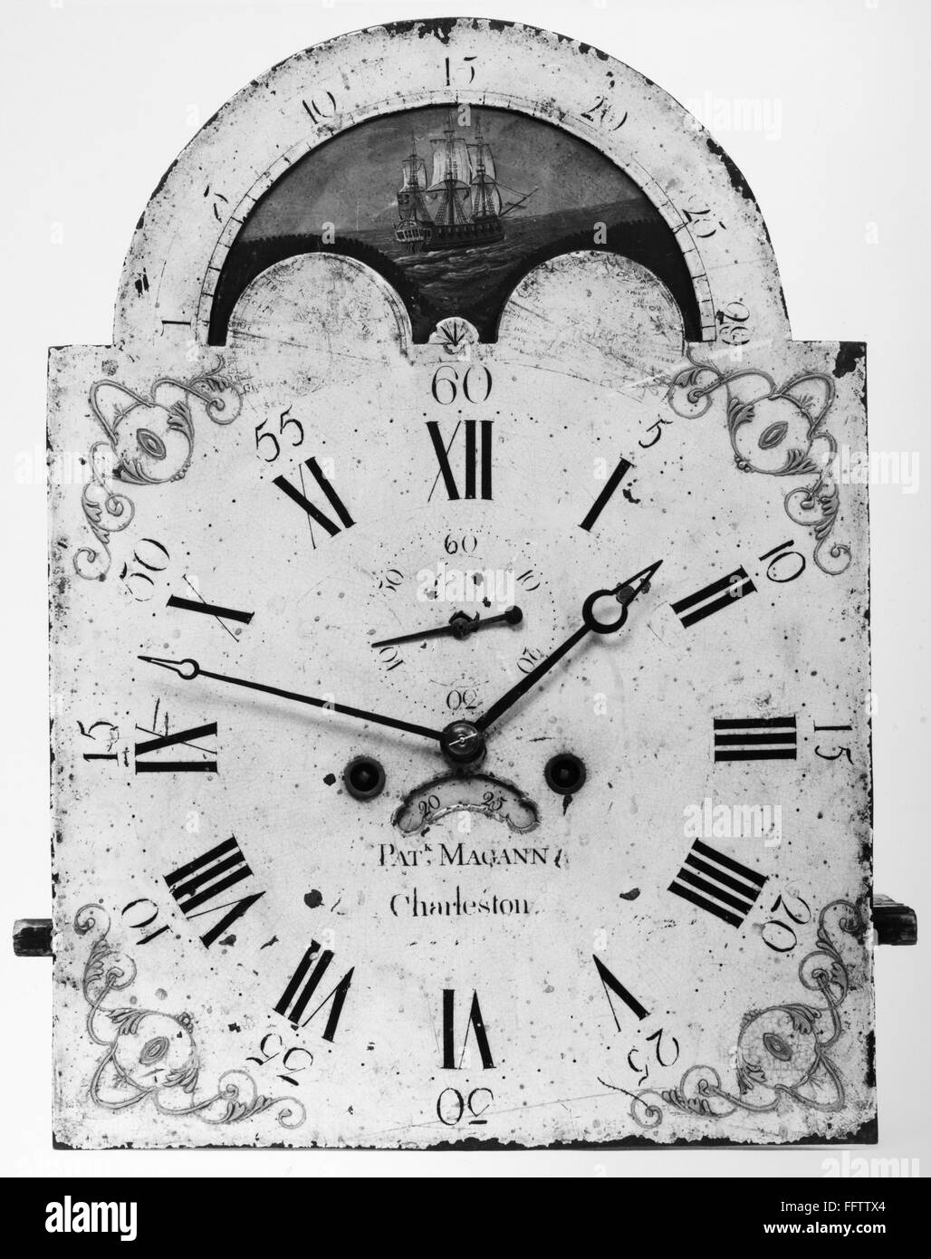 EARLY AMERICAN CLOCK. /nClock face by Patrick Magann, an Irish ...