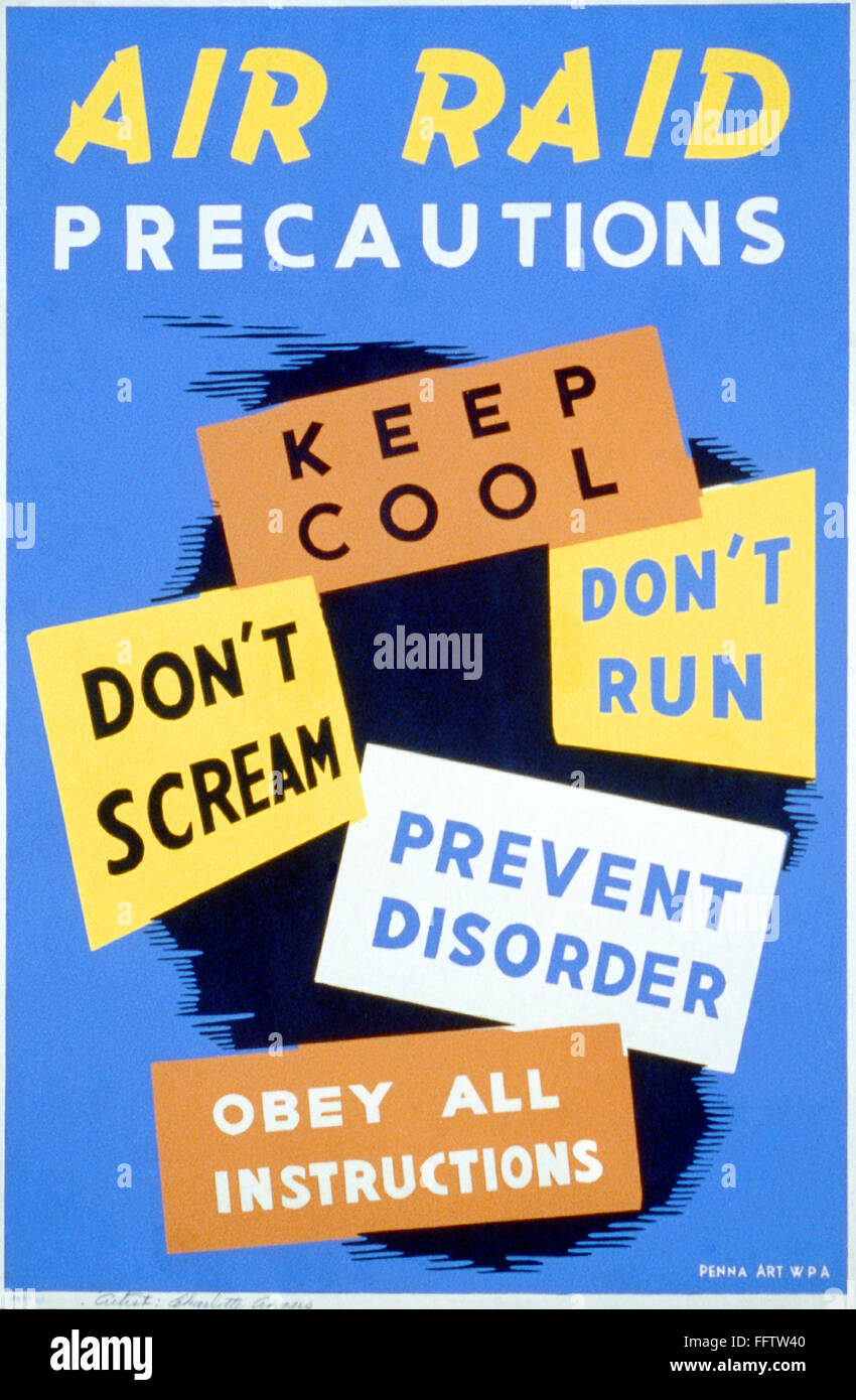 AIR RAID POSTER, c1942. /nAmerican poster promoting safety procedures ...