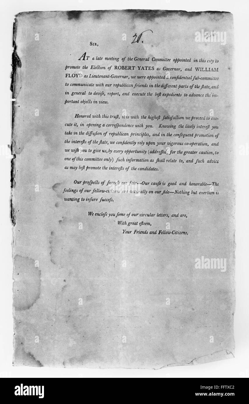 NEW YORK: ELECTION, 1789. /nLetter seeking support for Judge Robert ...