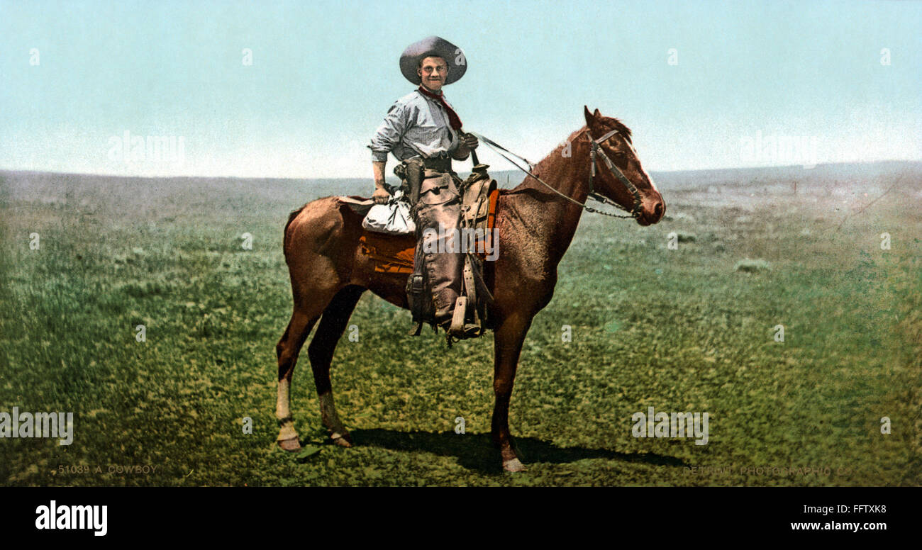 COWBOY, c1900. /nA cowboy on horseback in western America. Photochrome ...