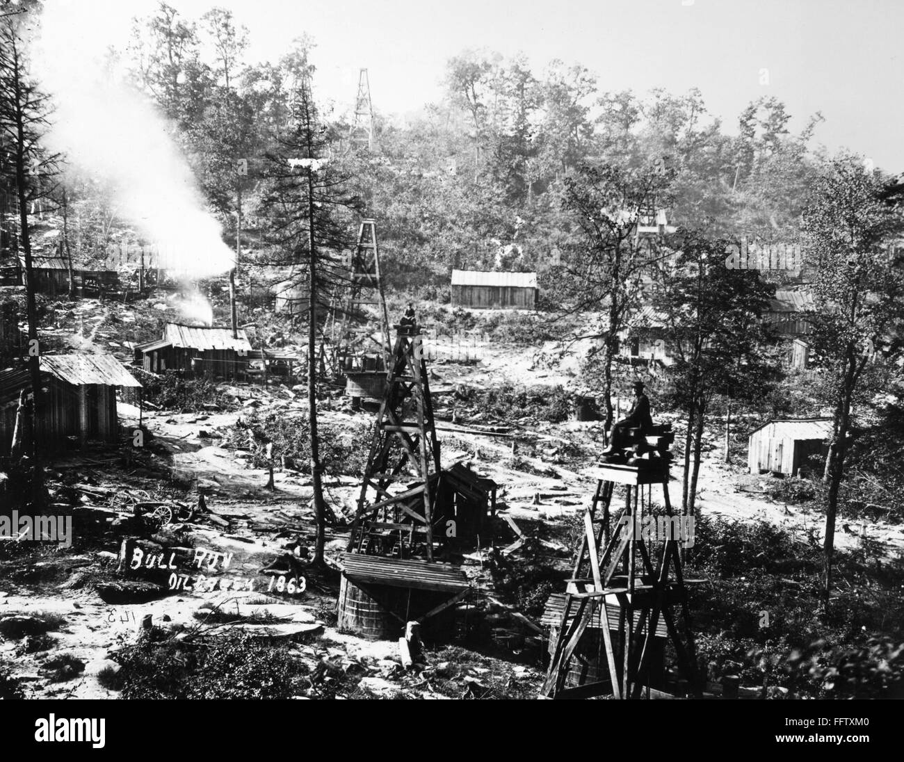 OIL: PENNSYLVANIA, 1863. /nThe oil field at Bull Run, a tributary of ...