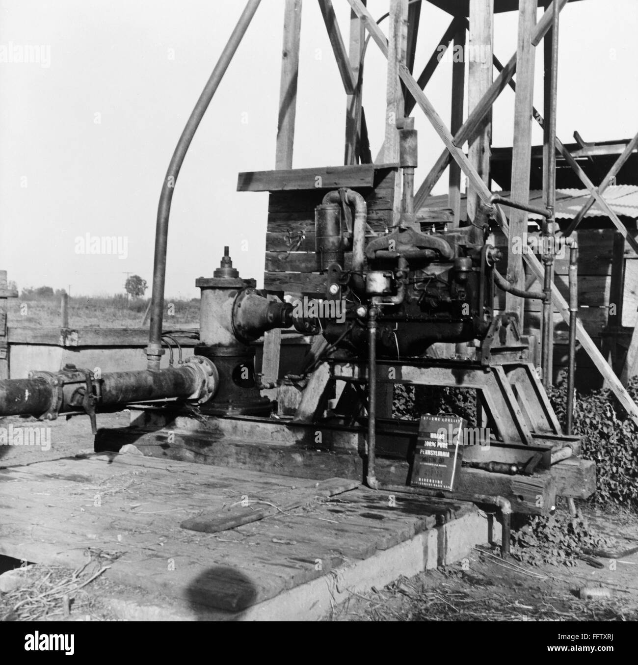 IRRIGATION PUMP, 1938. /nA pumping plant for irrigation powered by a ...