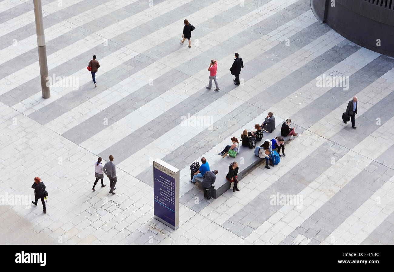 Bird's eye perspective of square pavement. King's Cross Square, London ...
