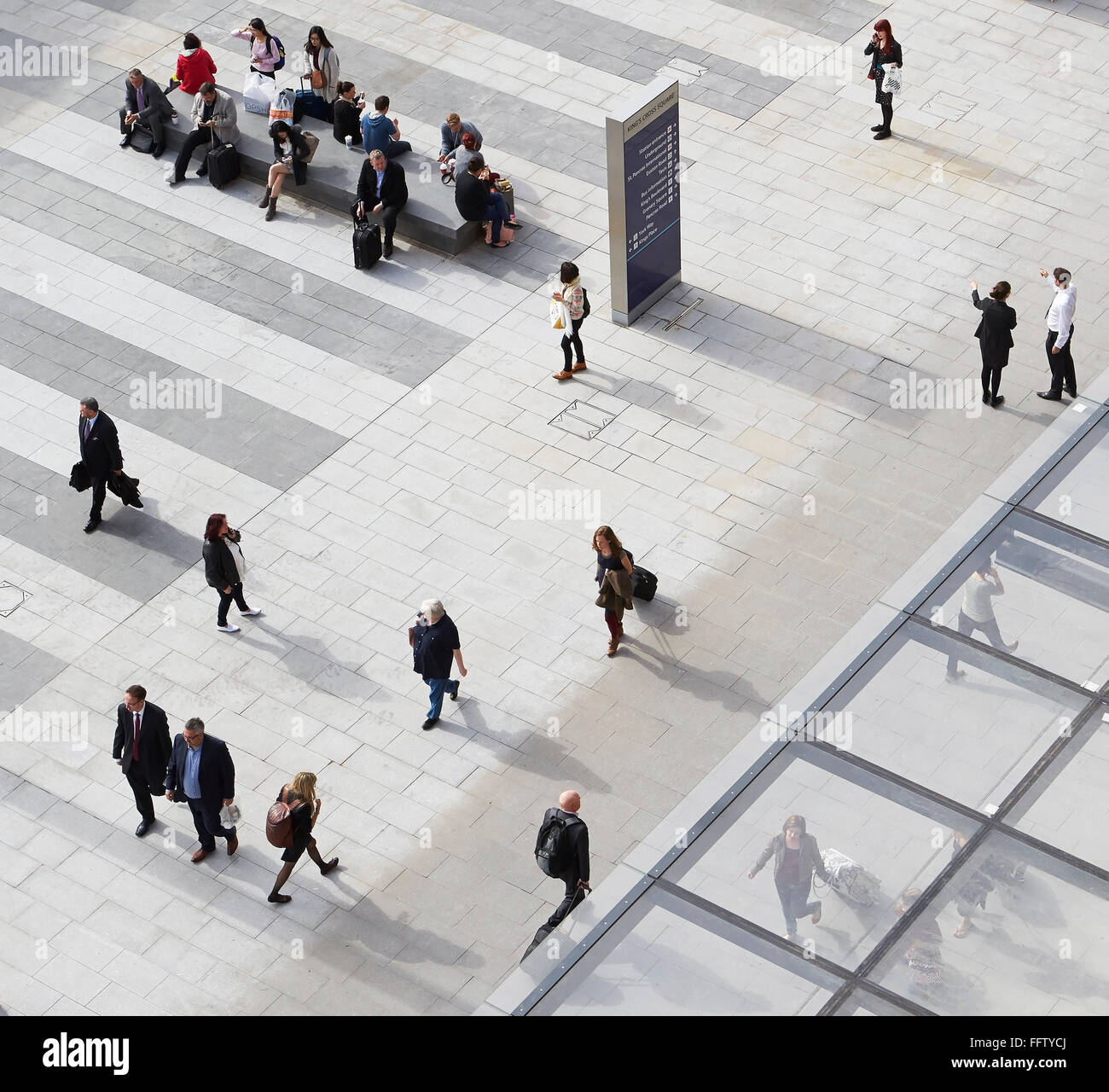 Bird's eye perspective of square pavement. King's Cross Square, London ...