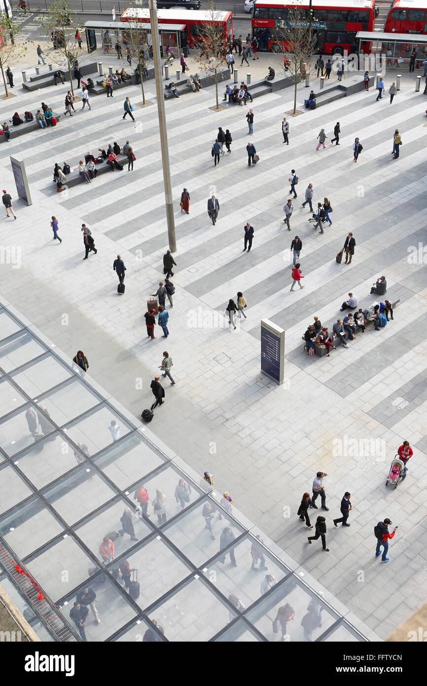 Bird's eye perspective of square pavement. King's Cross Square, London ...