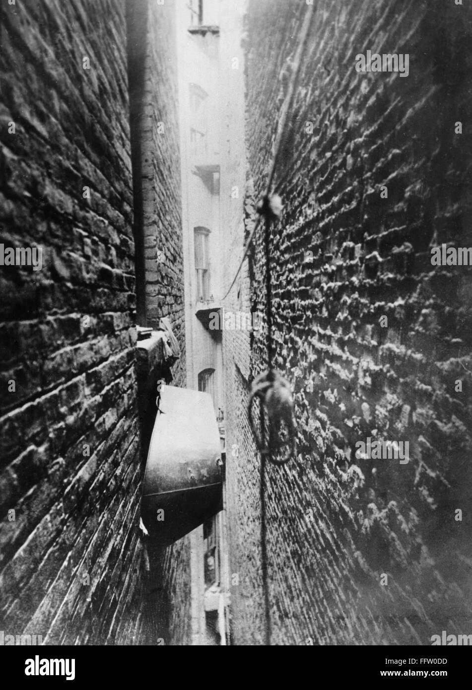 NEW YORK: TENEMENT, c1890. /nBathtub stored in a tenement air shaft ...