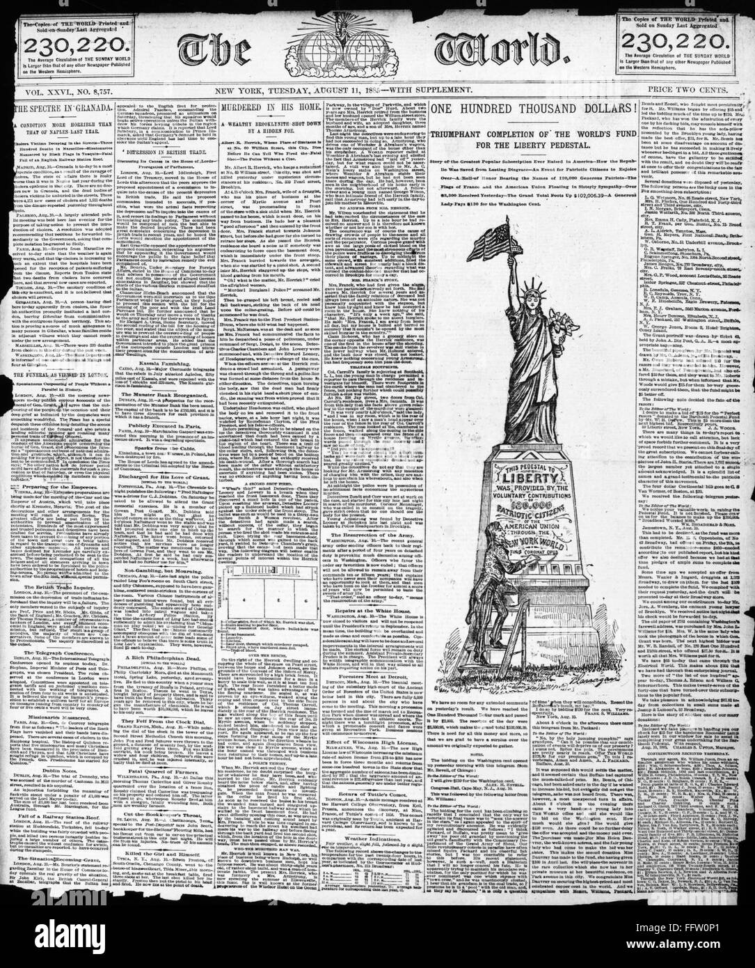 STATUE OF LIBERTY, 1885. /nFront page of Joseph Pulitzer's New York ...