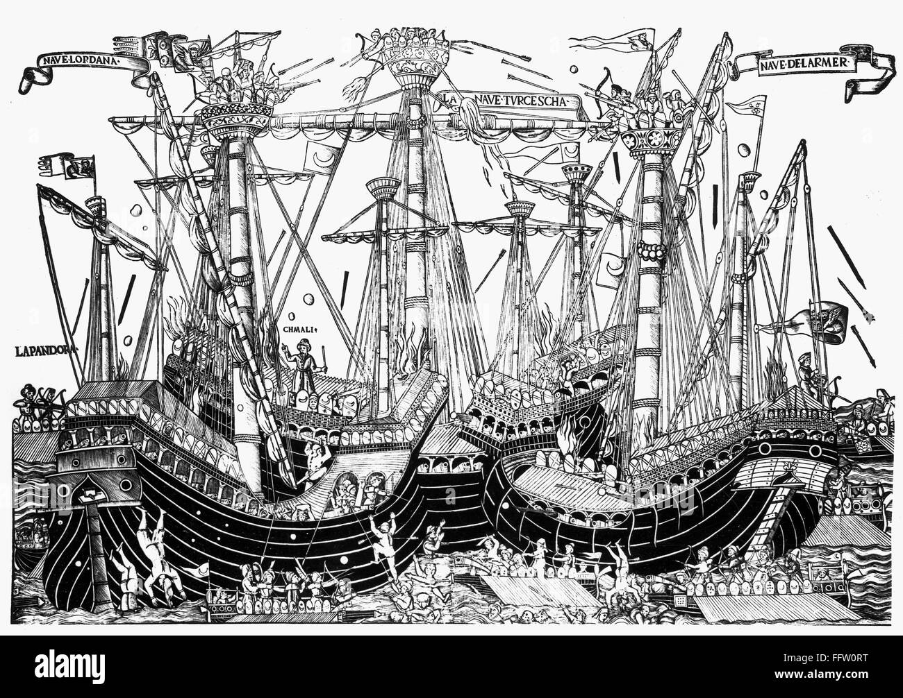 BATTLE OF ZONCHIO, 1499. /nThe naval Battle of Zonchio in the Ionian ...