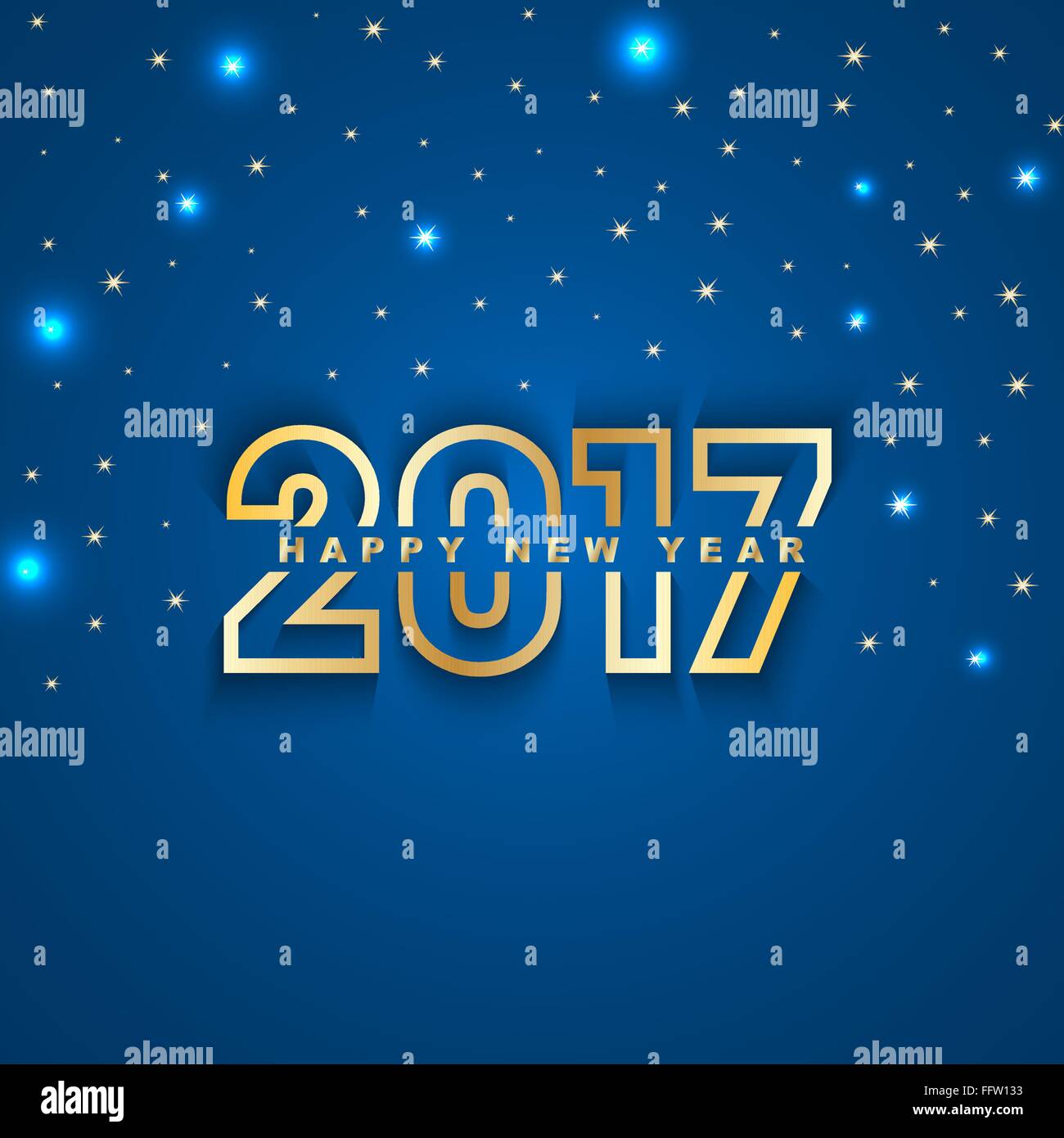 2017 New Year greeting card with stars and spot lights on blue ...