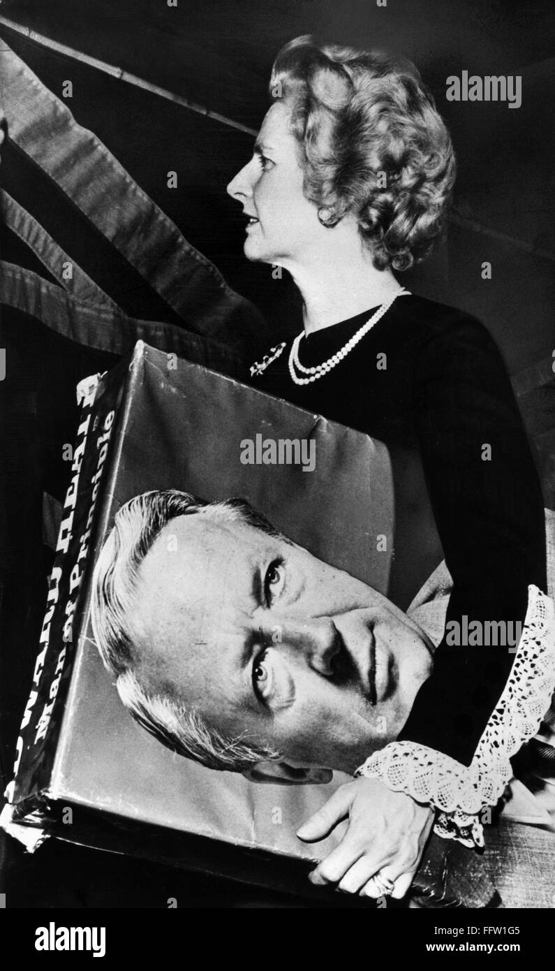 MARGARET THATCHER /n(1925-2013). English politician. Thatcher carrying ...