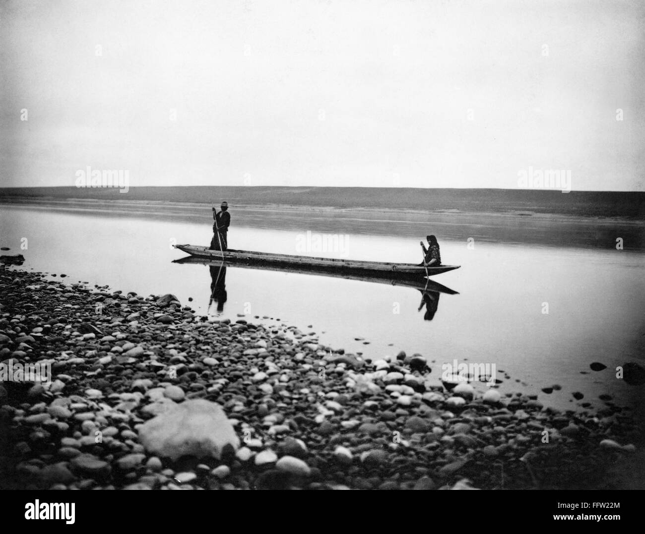 NATIVE AMERICANS, c1900. /nTwo Native Americans in a canoe on the ...