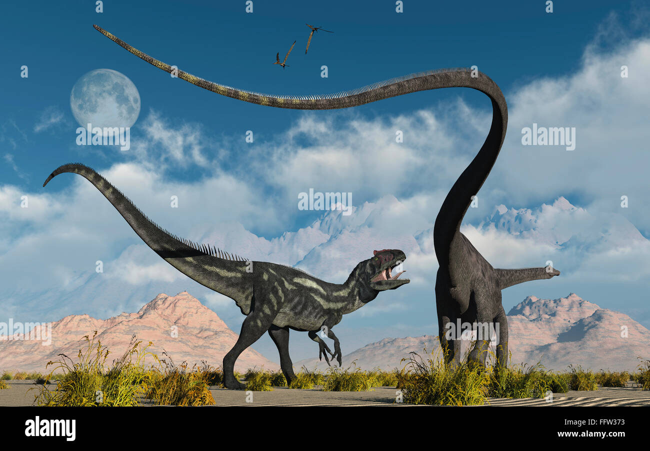 Allosaurus Verses A Diplodocus Stock Photo - Alamy