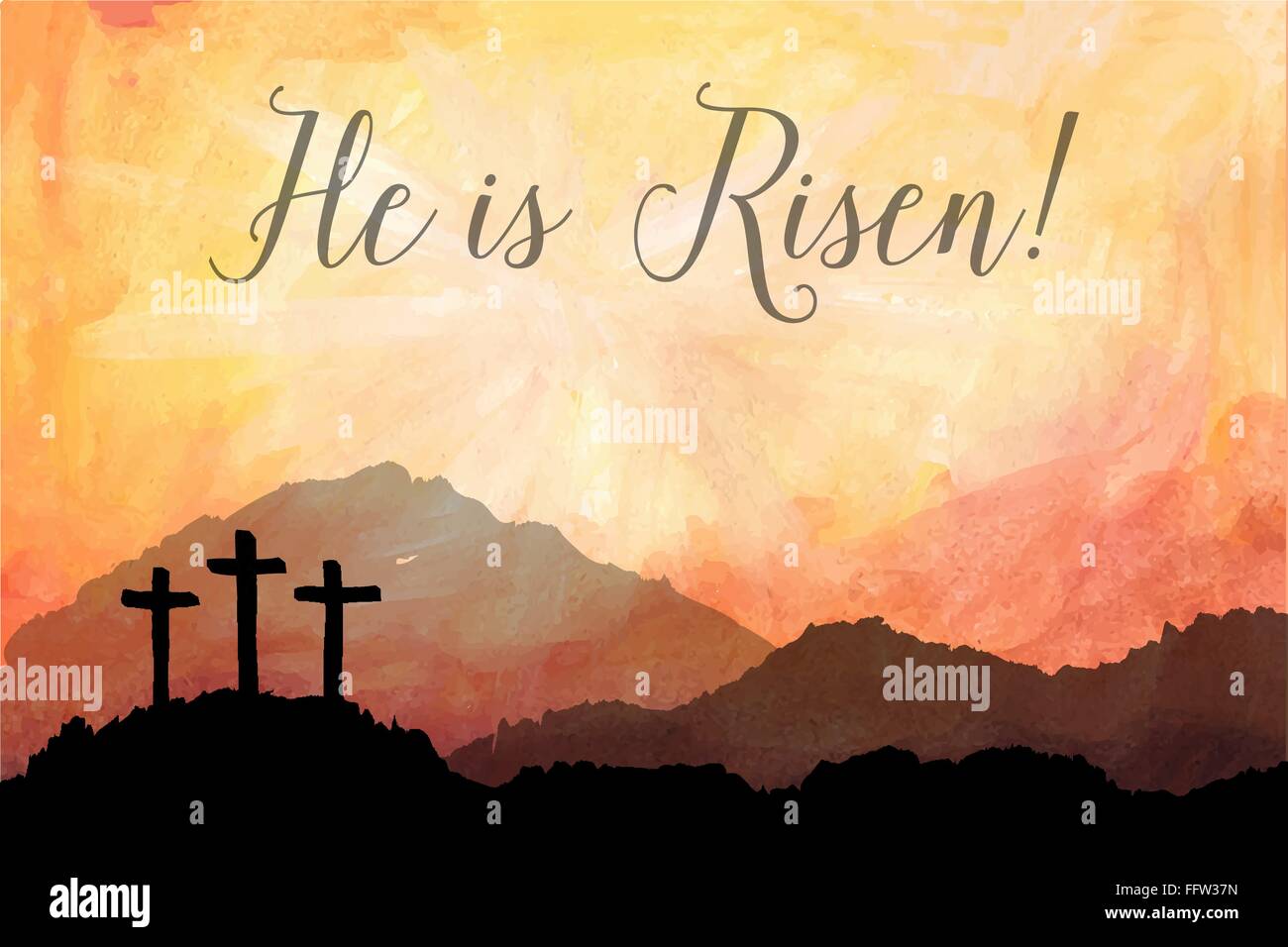 Easter scene with cross. Jesus Christ. Watercolor vector illustration ...