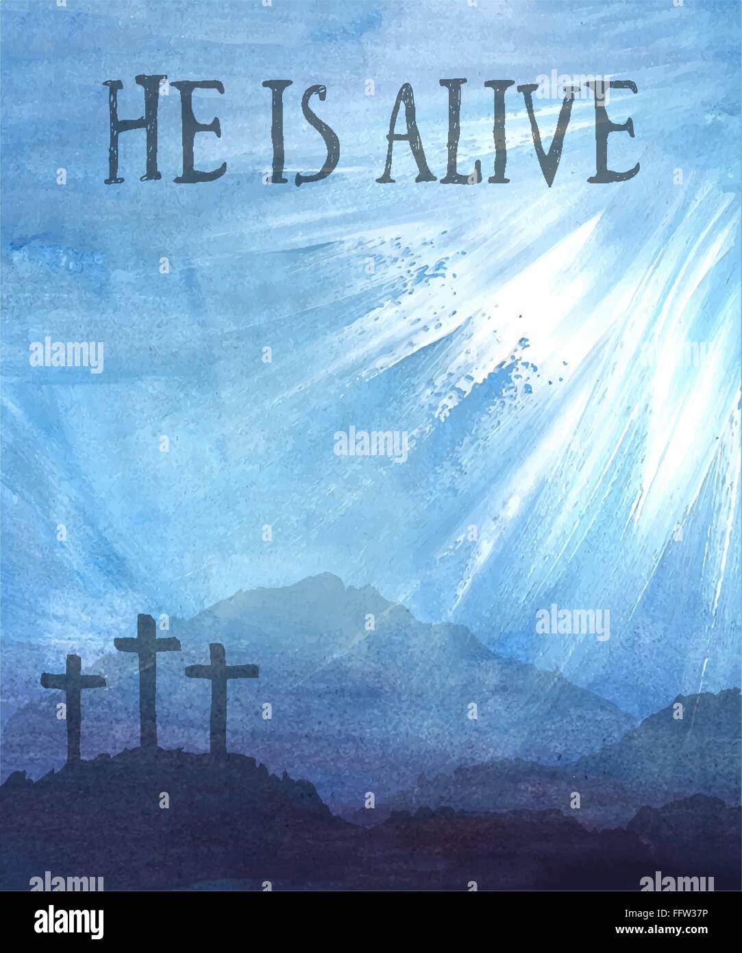 Easter scene with cross. Jesus Christ. Watercolor vector illustration ...