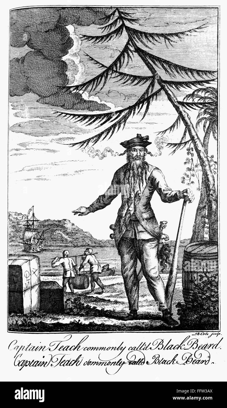 EDWARD TEACH (?-1718). /nEnglish pirate, known as/nBlackbeard. Line ...