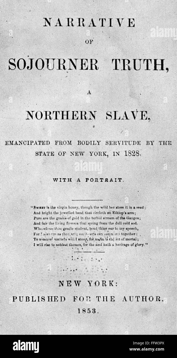 SOJOURNER TRUTH /n(c1797-1883). Title page of 'Narrative of Sojourner ...