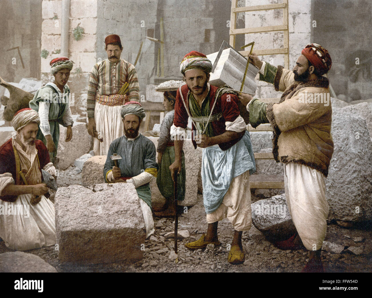 ARAB STONEMASONS, c1900. /nArab stonemasons at work in Jerusalem ...
