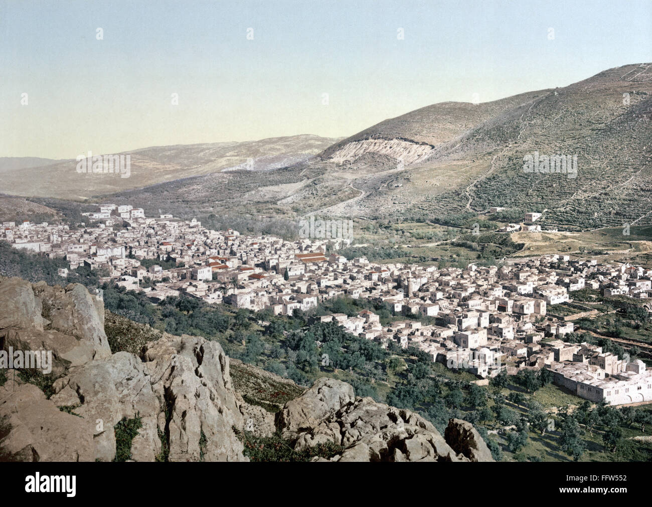 HOLY LAND: NABLUS. /nView of the vale of Nablus. Photochrome, c1895 Stock Photo - Alamy