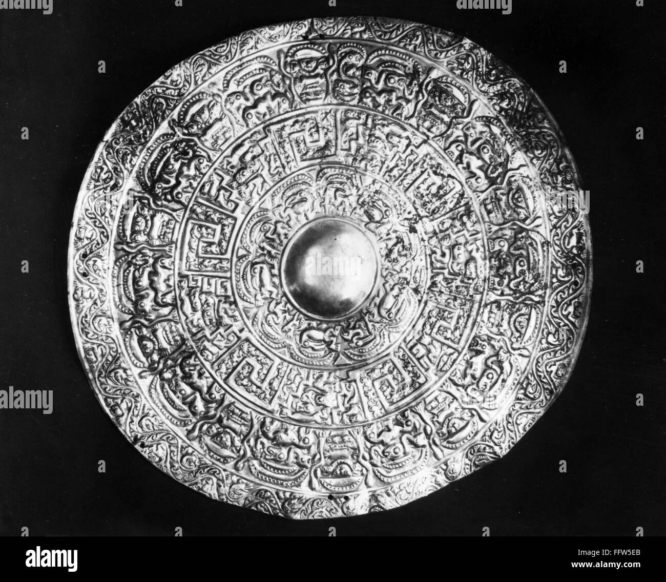 PERU: CHIMU SILVER PLAQUE. /nEmbossed silver disk. Chimu culture from ...