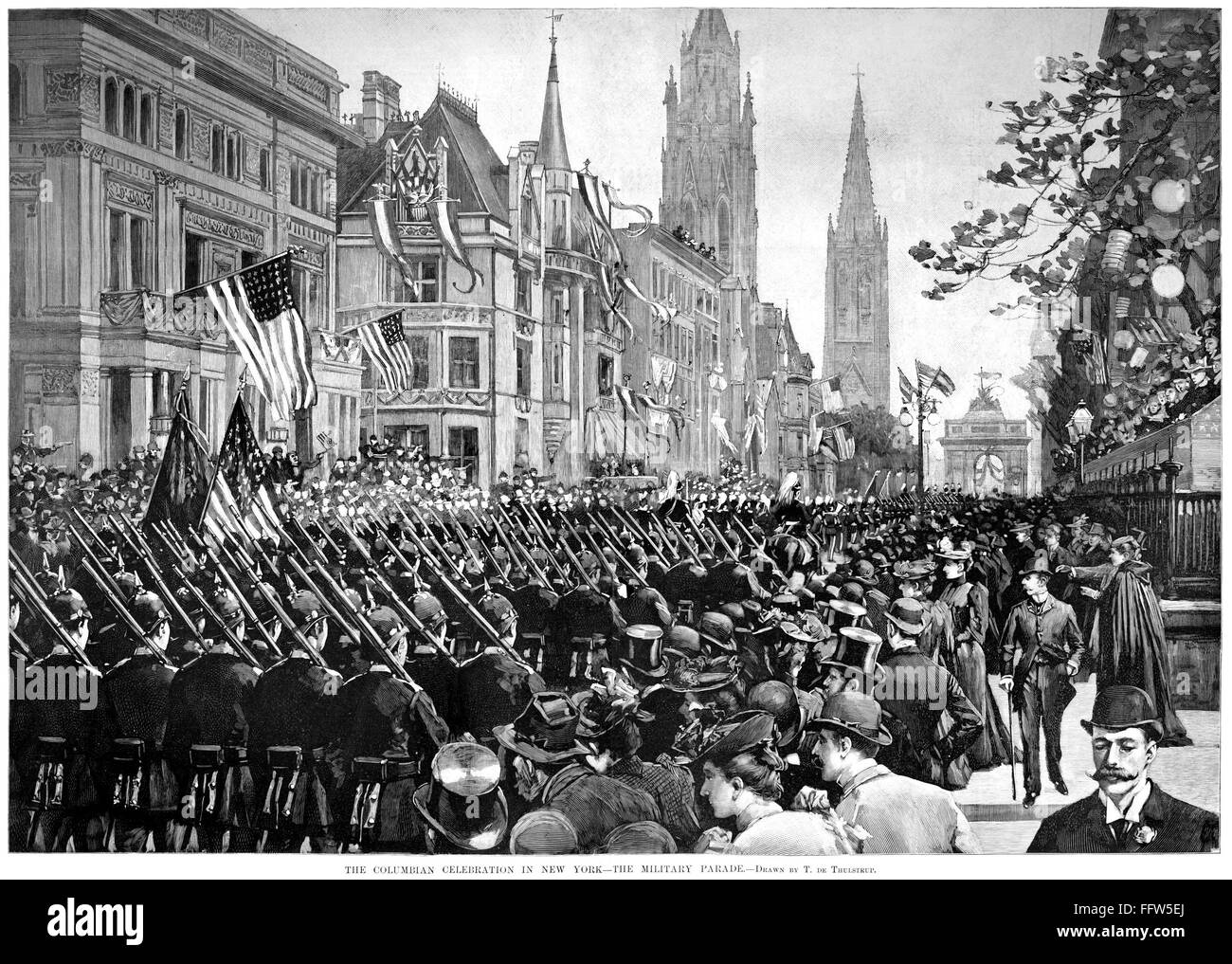 COLUMBUS ANNIVERSARY, 1892. /nMilitary parade up Fifth Avenue in New ...