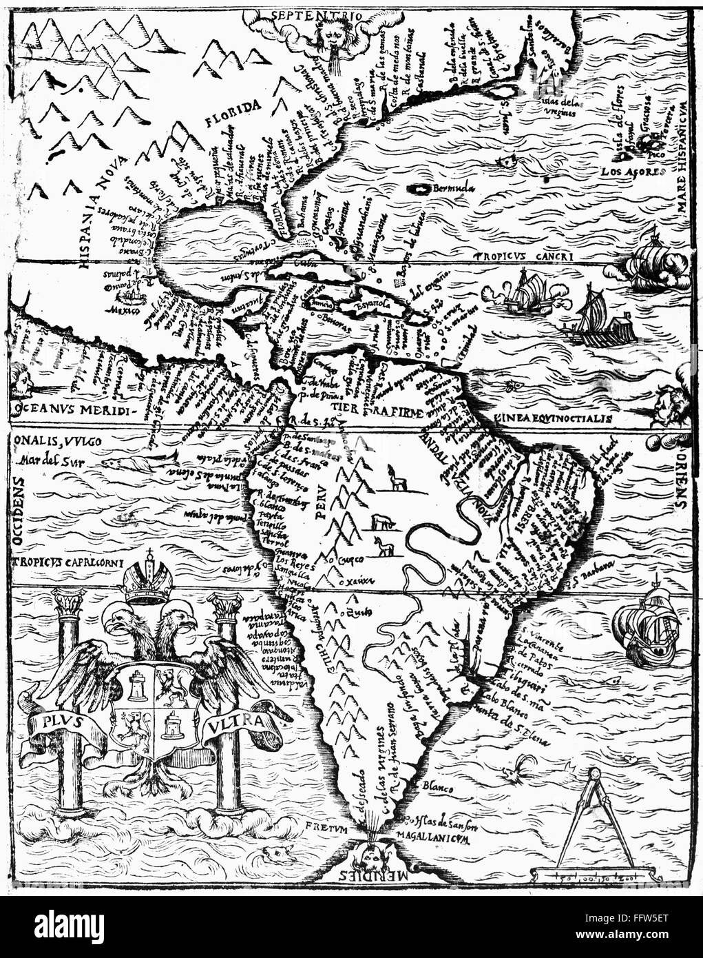 NEW WORLD MAP, 1554. /nEngraved map of the New World from the Spanish ...