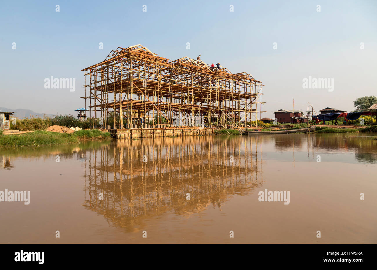 Unfinished house on stilts on Inle lake shan state Myanmar, Burma Stock ...