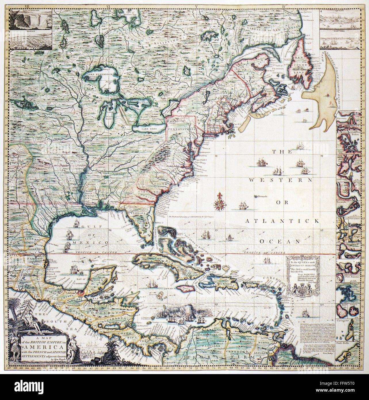 MAP OF AMERICA, 1733. /nMap by Henry Popple, engraved by William Henry ...