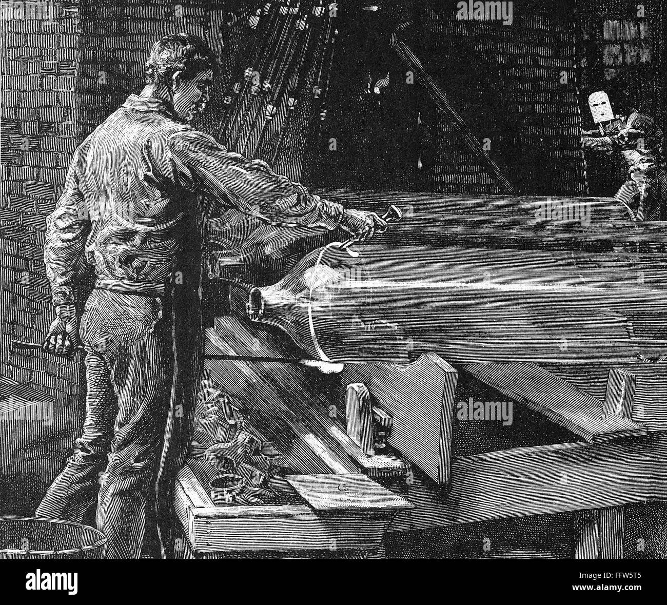 GLASSWORKER, 19th CENTURY. /nA glass blower at work. Wood engraving ...