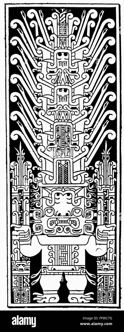 PERU: CHAVIN STELE. /nDrawing of the Raimondi stele, portraying a ...