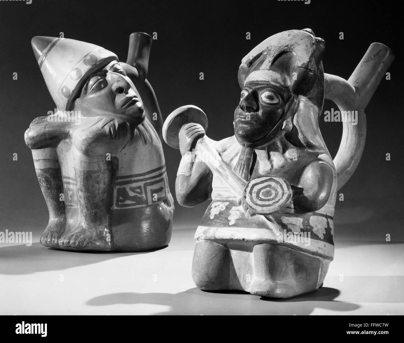 PERU: MOCHE POTTERY. /nWarriors. Ceramic jars. Moche culture of ancient ...