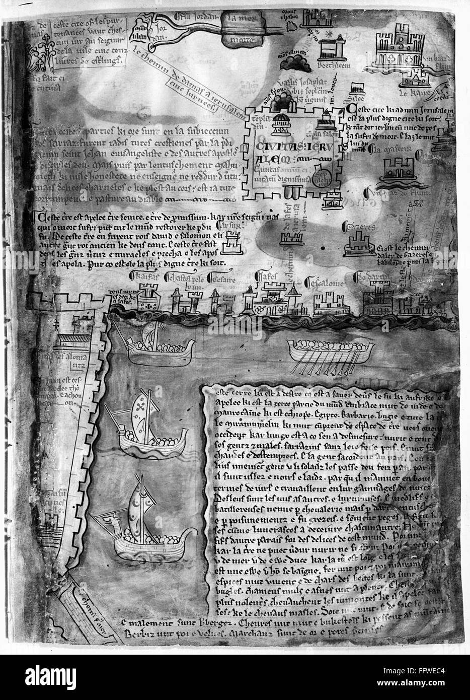 PILGRIMS' MAP, c1250. /nDetail, showing Jerusalem, of a map of the ...