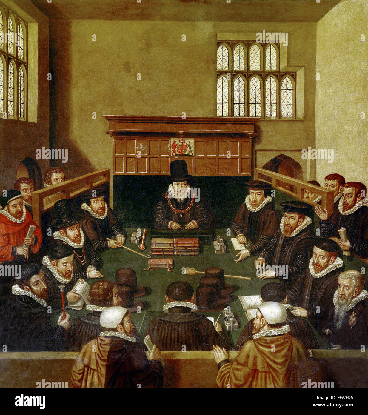 ENGLISH COURT, 16th CENTURY. /nAn English courtroom scene, probably ...
