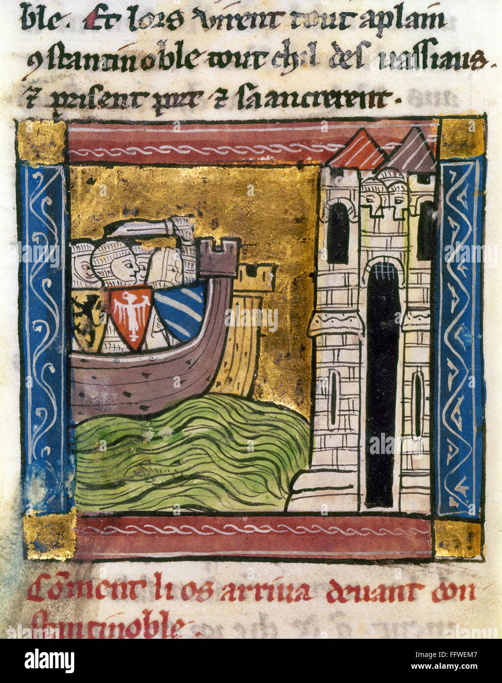 FOURTH CRUSADE, 1203. /nCrusaders in boats arriving at Constantinople ...