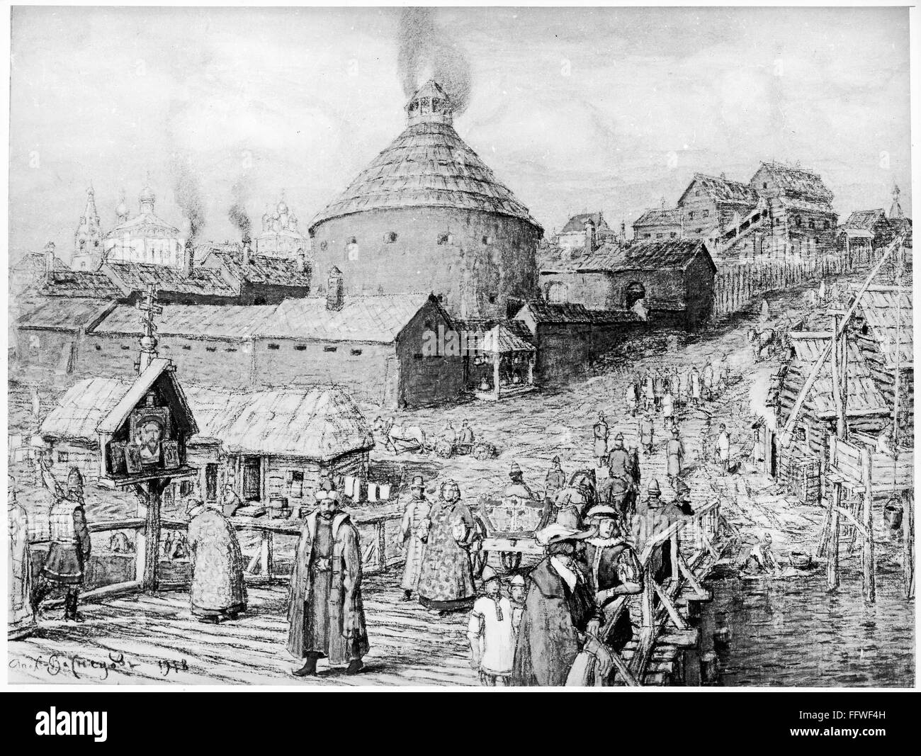 MOSCOW: STREET SCENE, 1550s. /nStreet scene on the Negliny Bridge in ...