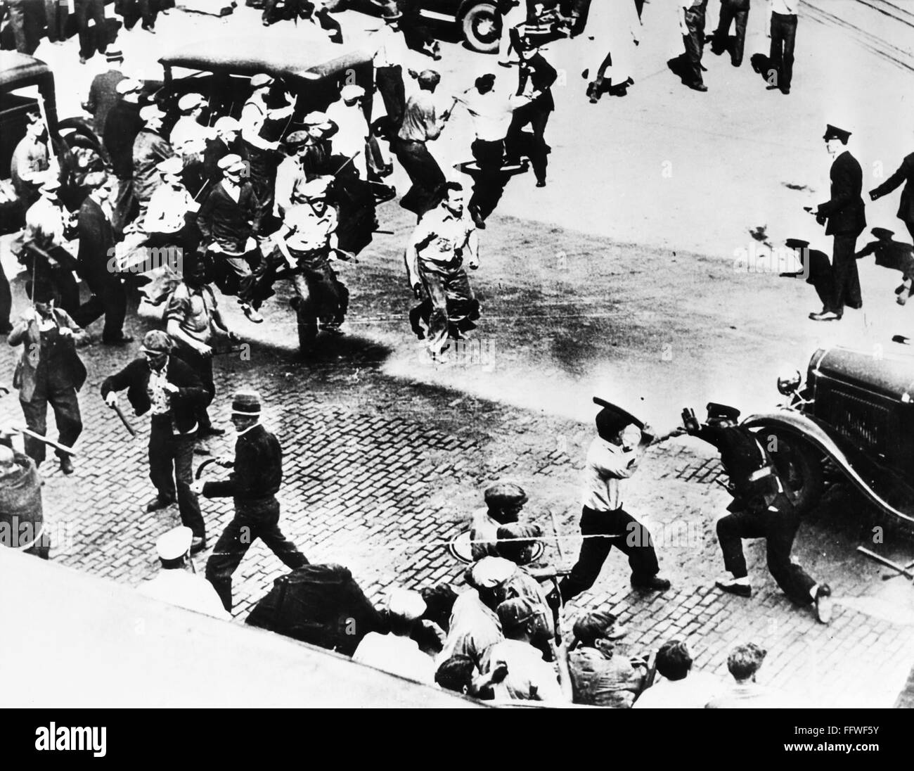 TEAMSTERS STRIKE, 1934. /nTruck drivers attacking the Minneapolis ...