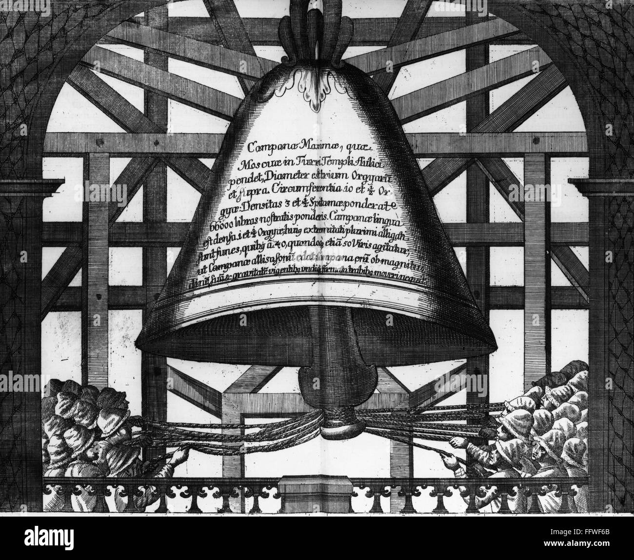 MOSCOW: BELL TOWER, 1698. /nGiant bell tower in Moscow, Russia. Line ...