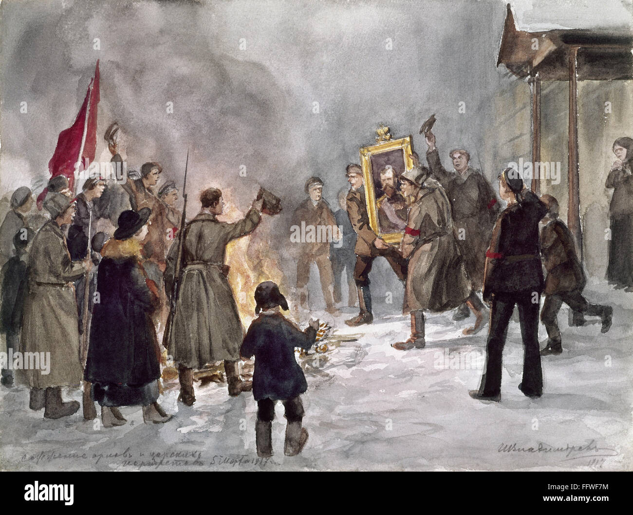 RUSSIAN REVOLUTION, 1917. /nAn angry crowd carrying a portrait of Czar ...