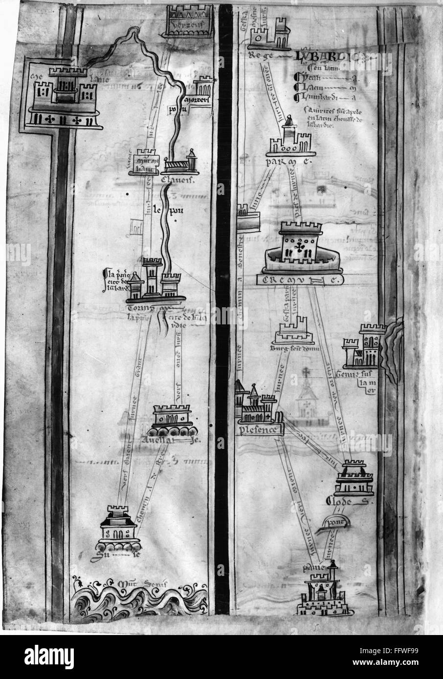 PILGRIMS' MAP, c1250. /nEnglish map of the pilgrimage route from ...