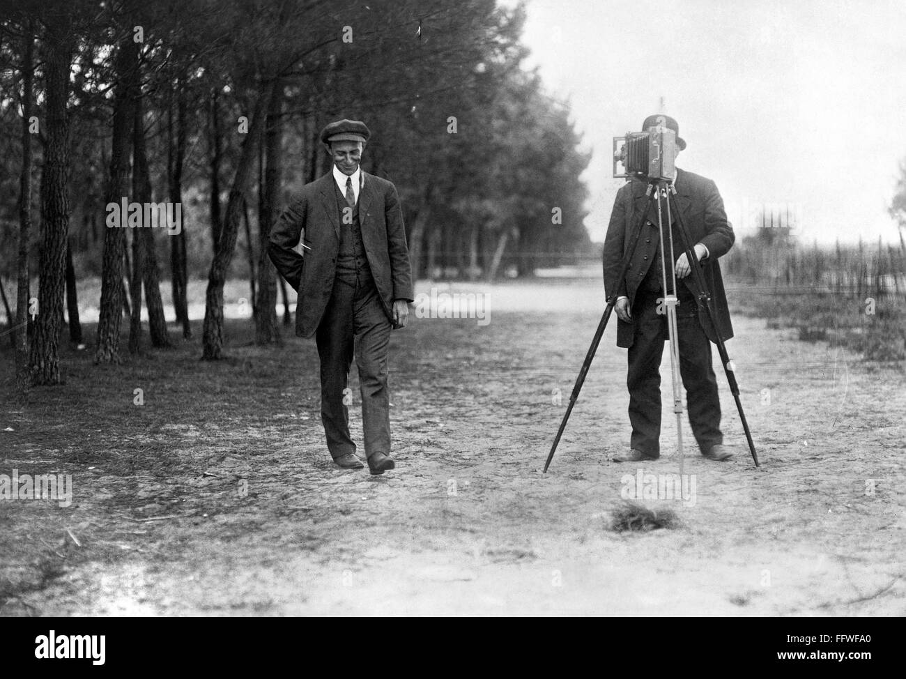 WILBUR WRIGHT (1867-1912). /nAmerican aviation pioneer, being photographed in Pau, France, 1909 ...