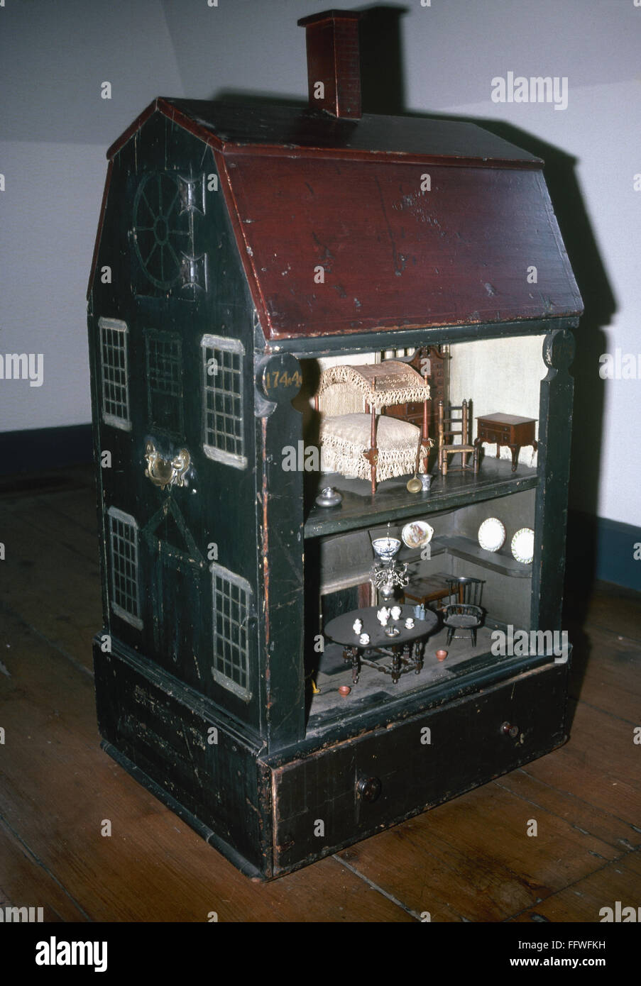 COLONIAL DOLLHOUSE, 1744. /nPainted pine dollhouse manufactured for the ...
