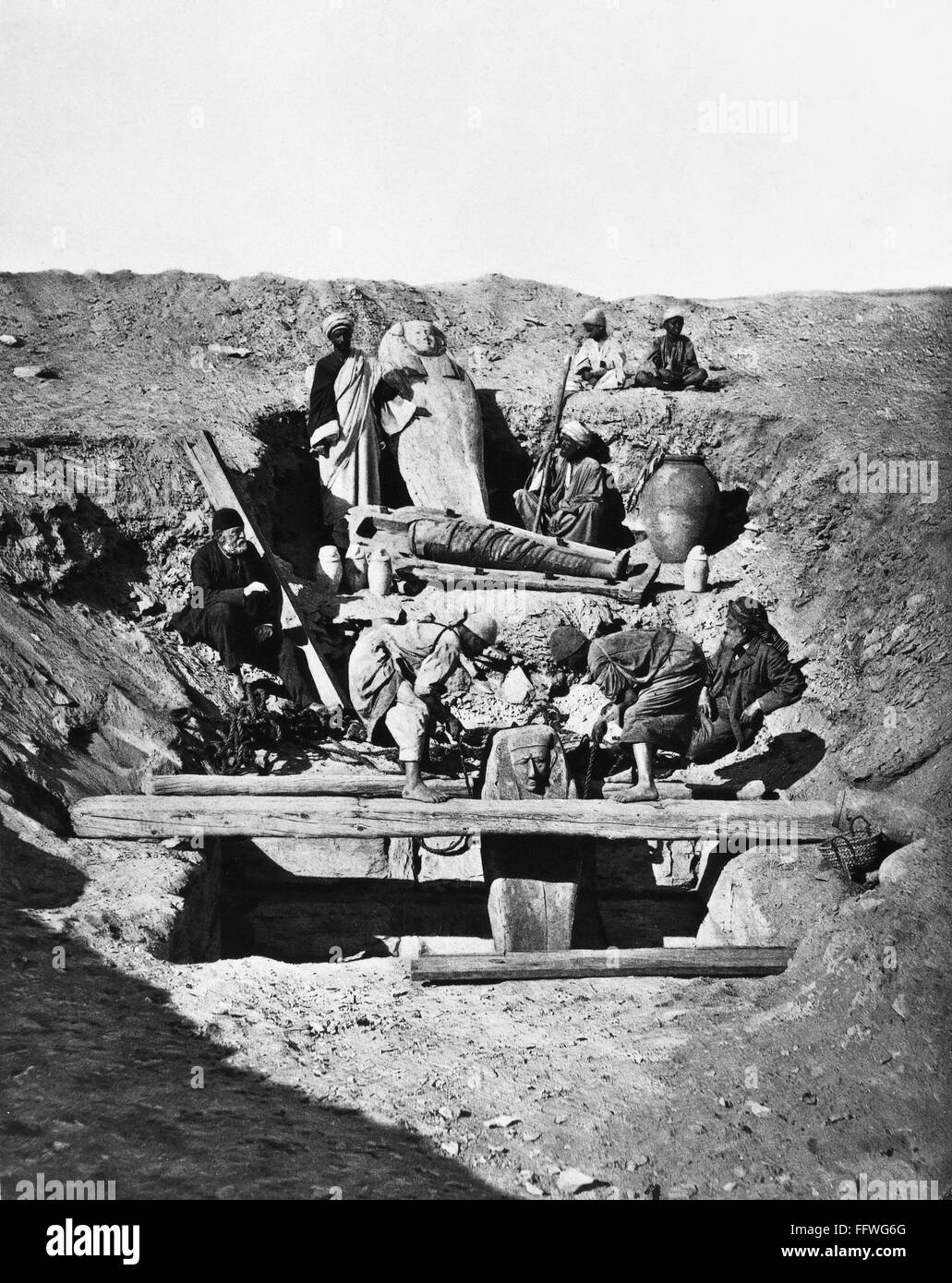 EGYPT: MUMMIES. /nExcavation of mummies and tomb artifacts at a burial ...