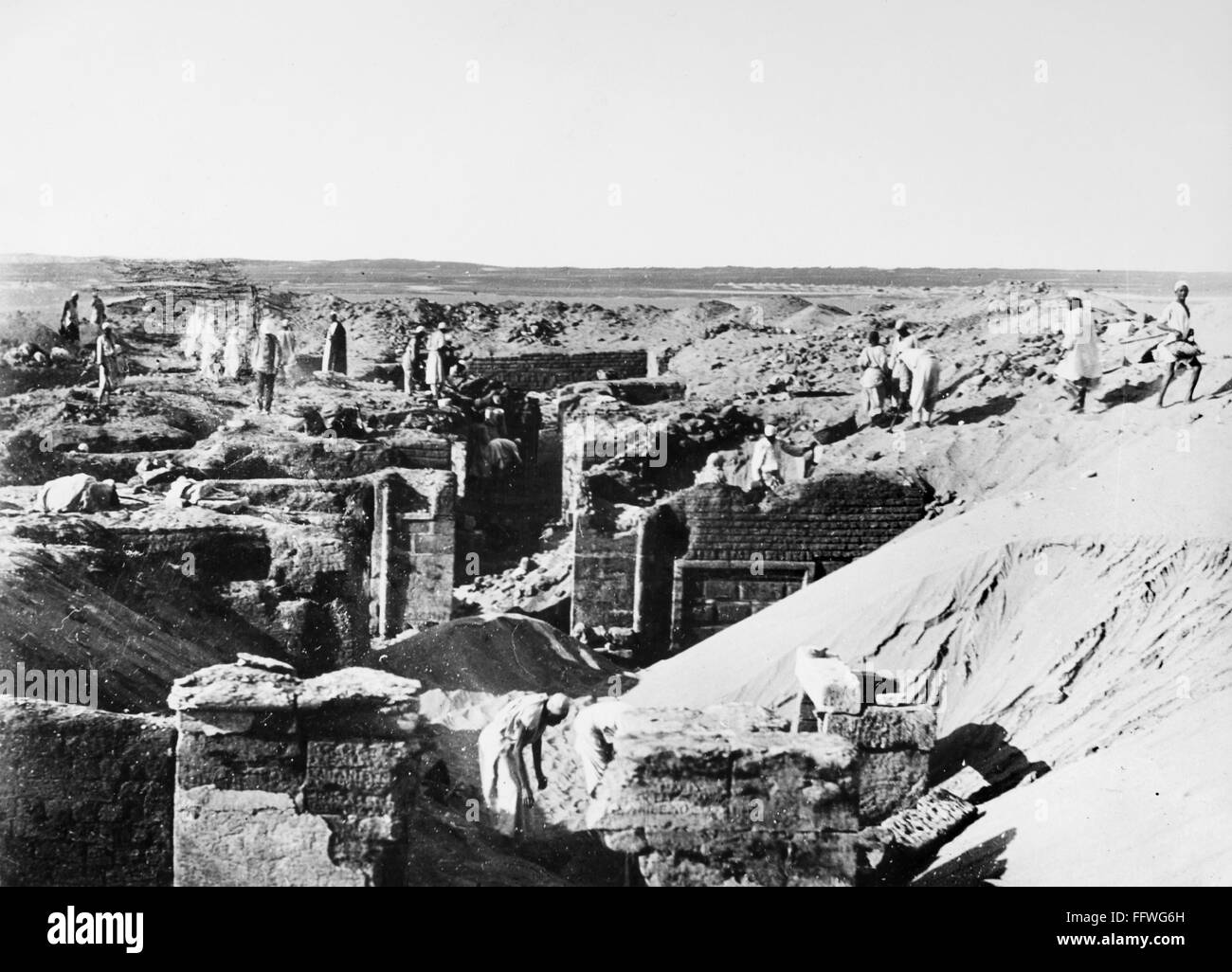 EGYPT: EXCAVATION, c1900. /nExcavation of temple and village ruins at ...