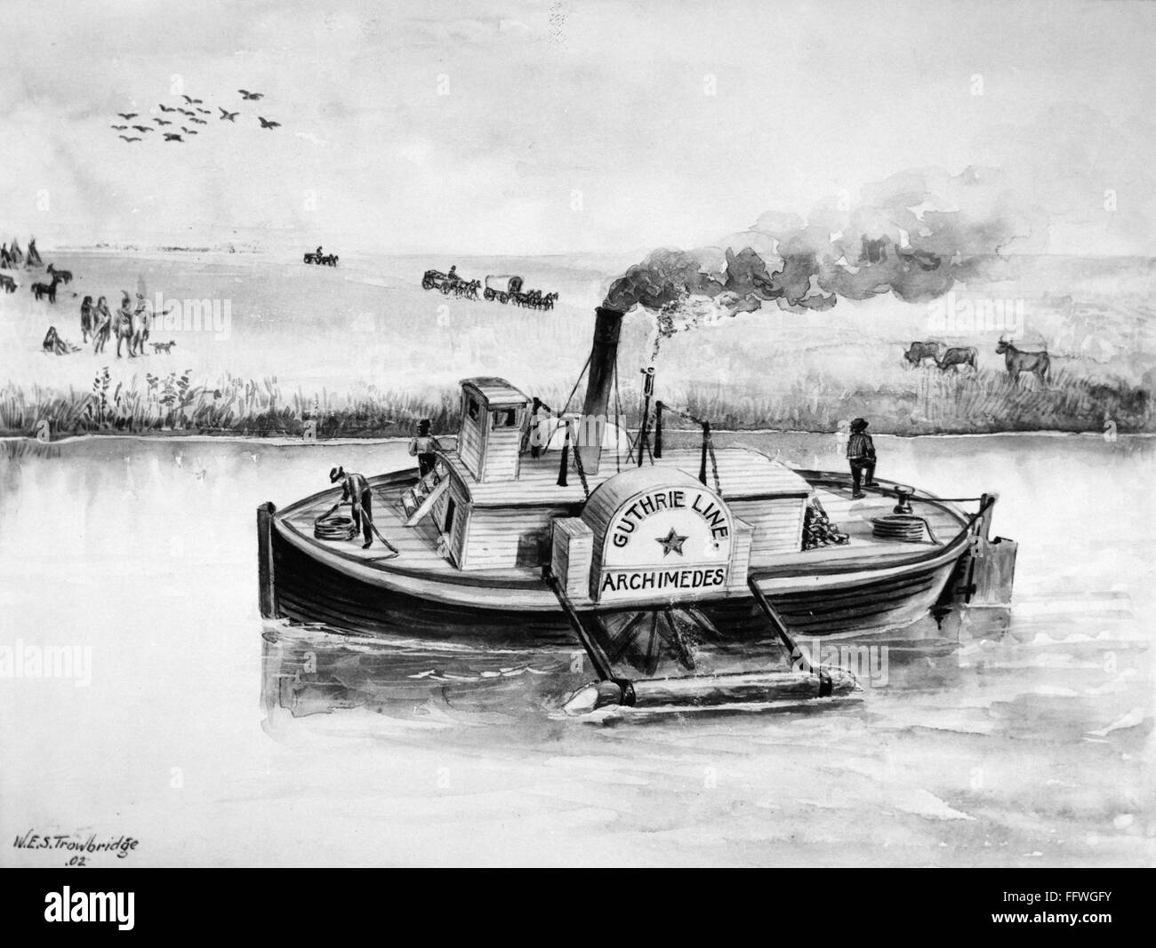 STEAM TUG BOAT, 1840s. /nThe paddle wheel steam tugboat 'Archimedes ...