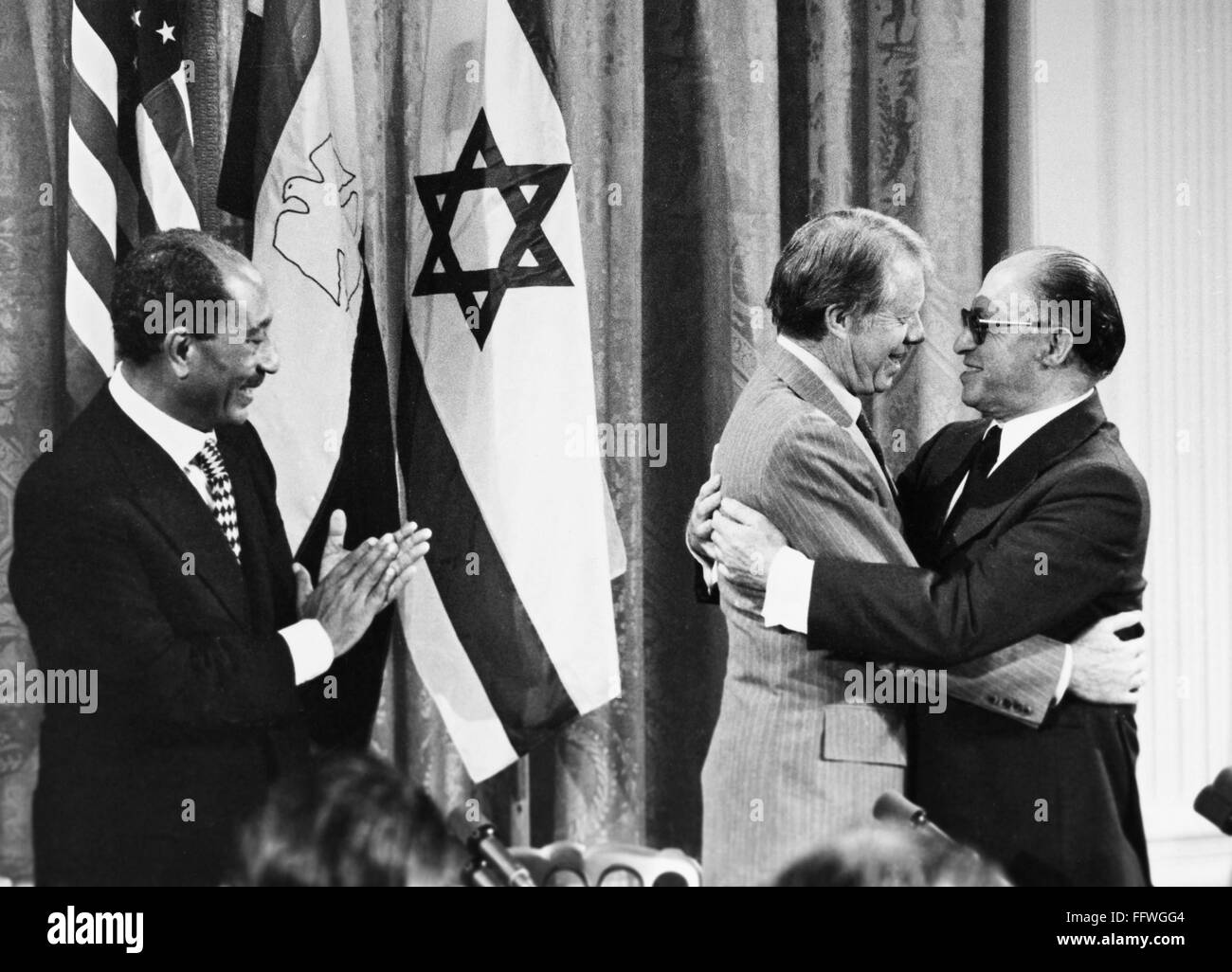 CAMP DAVID SUMMIT, 1978. /nPresident Anwar Sadat of Egypt applauds as U ...